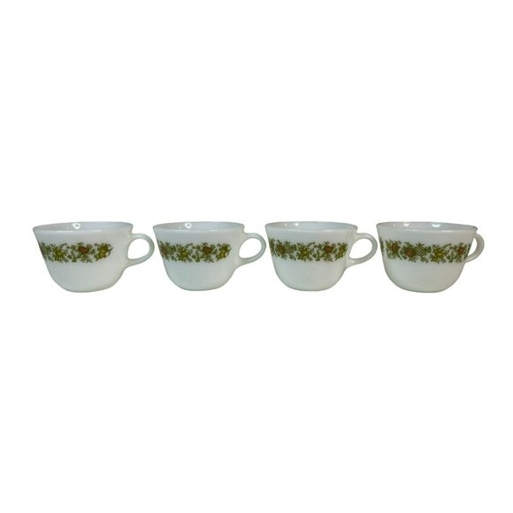 Dining | Set Of Four Pyrex Cups White Vegetable Print Microwave Safe ...